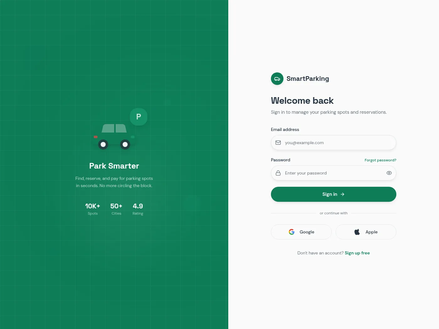 SmartParking Login Page