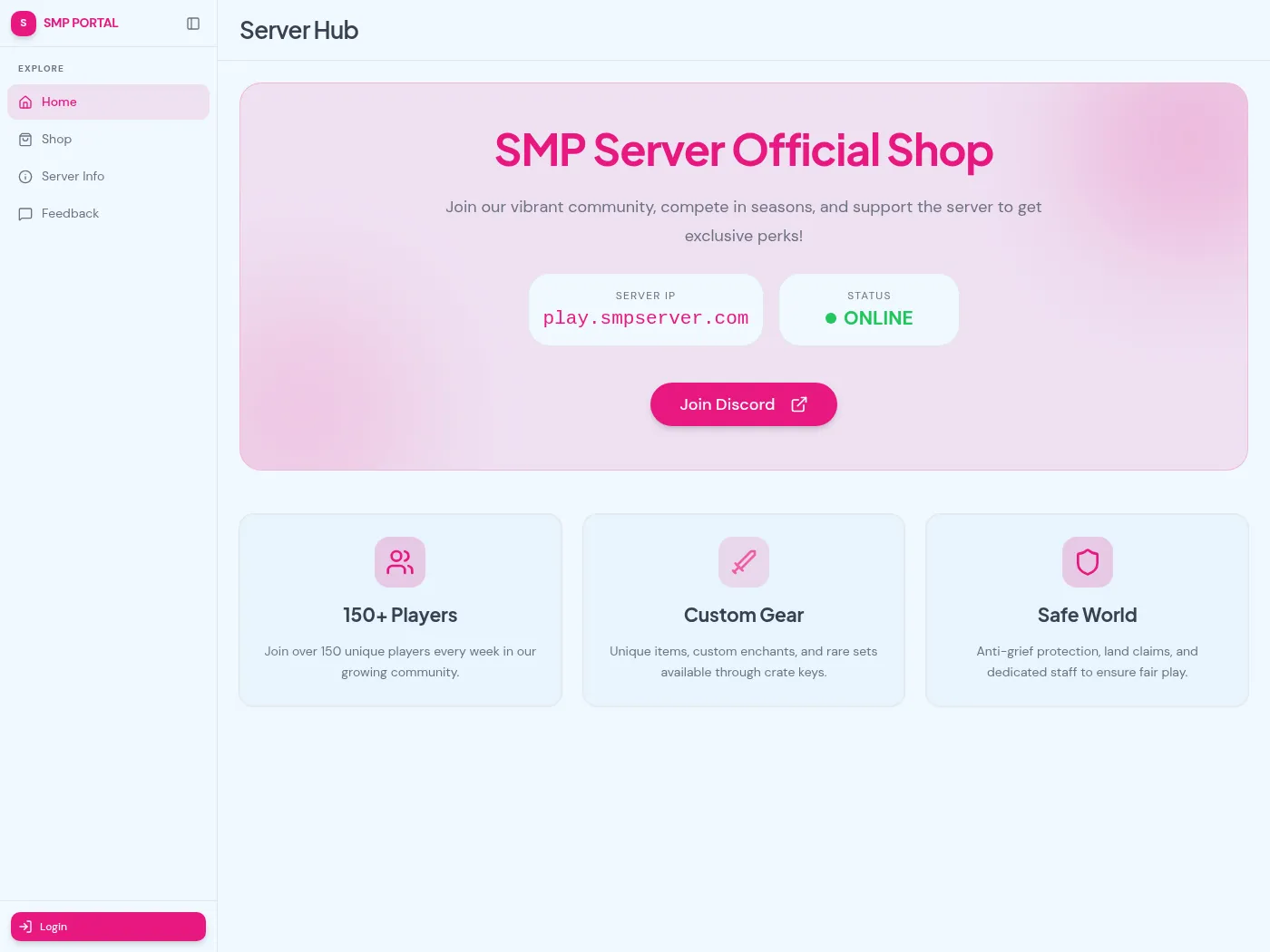 SMP Server Shop Portal