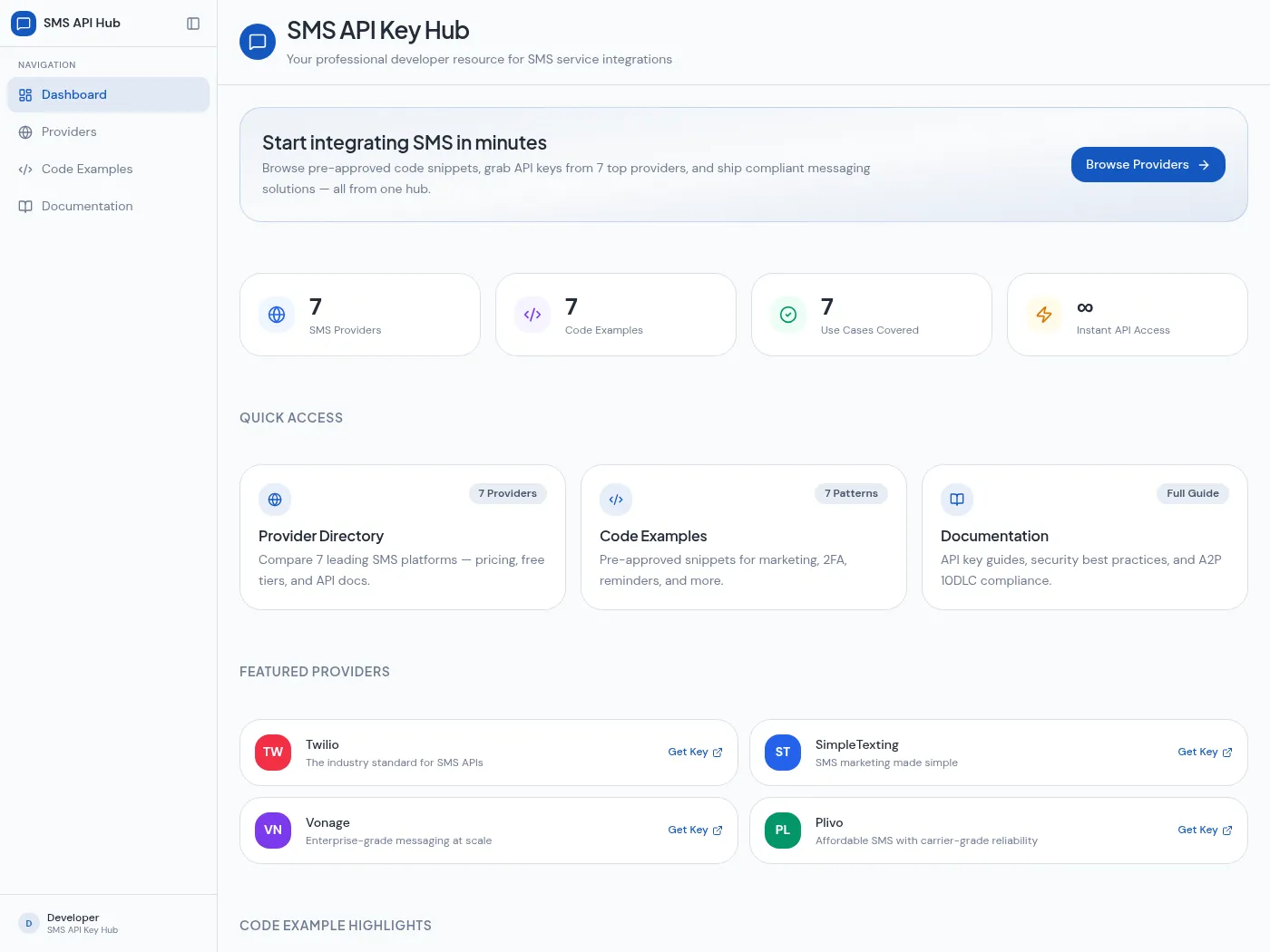 SMS API Key Hub