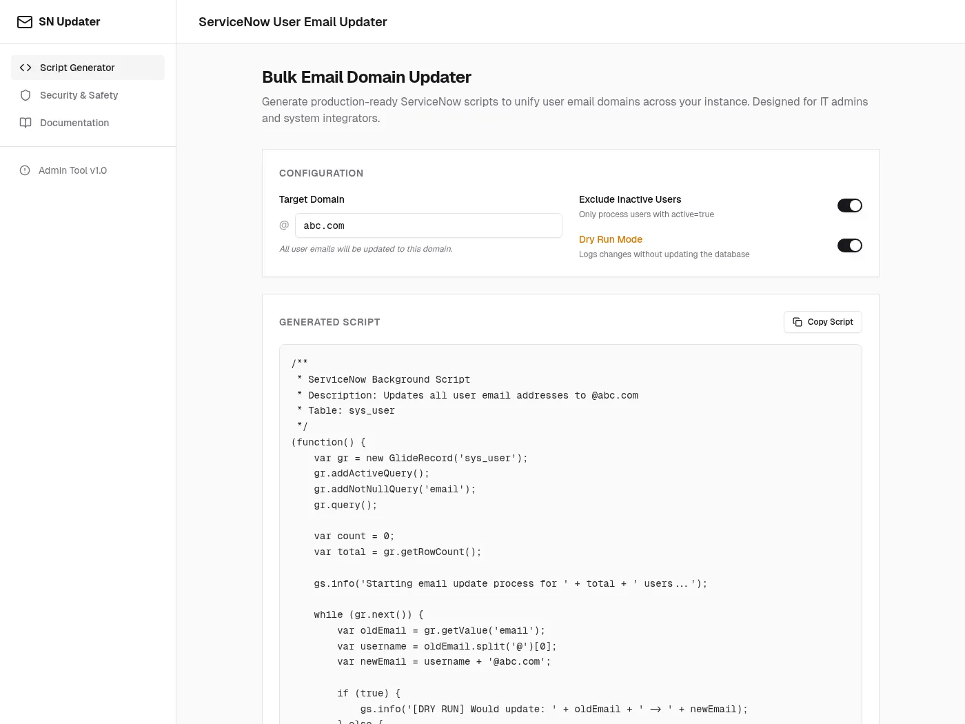 SN User Email Updater