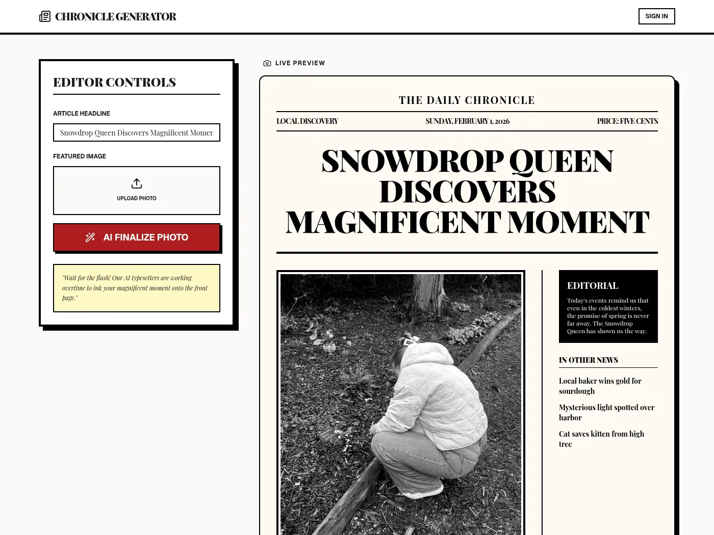 Snowdrop Queen Article