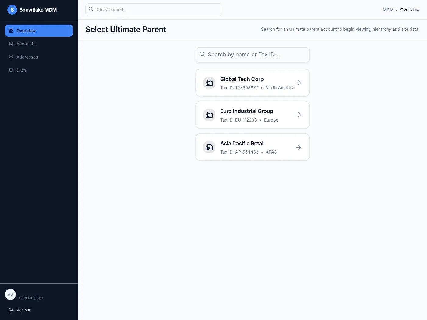 Snowflake MDM Dashboard