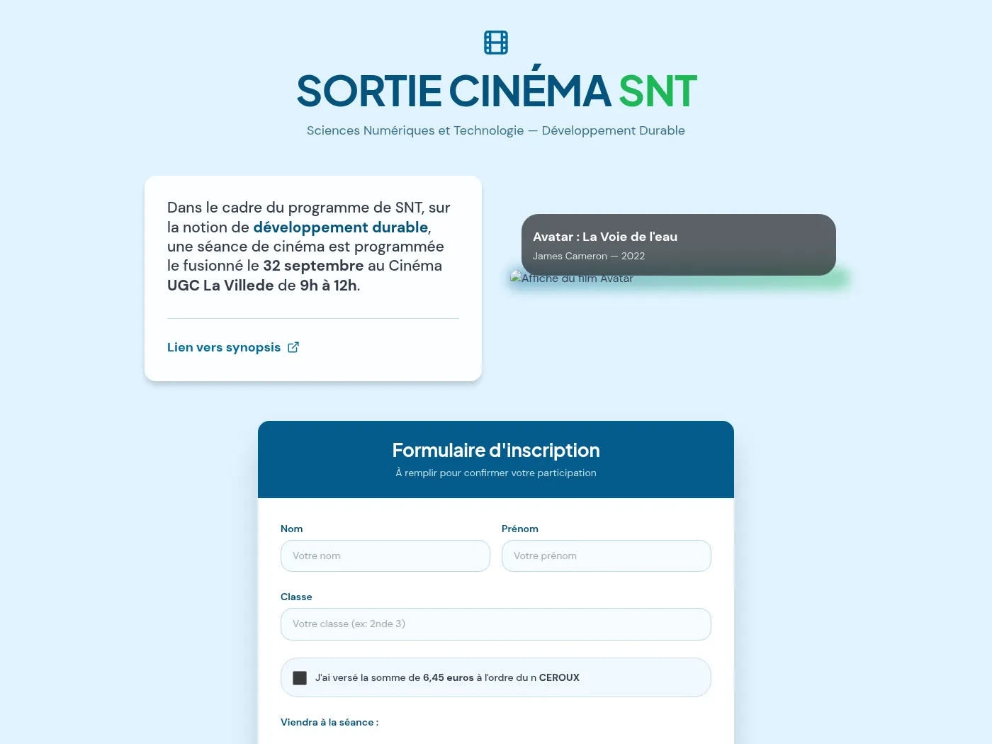 SNT Cinéma Landing
