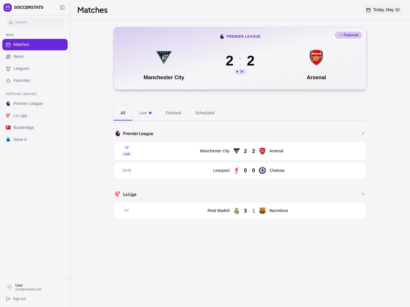 SoccerStats Live Web