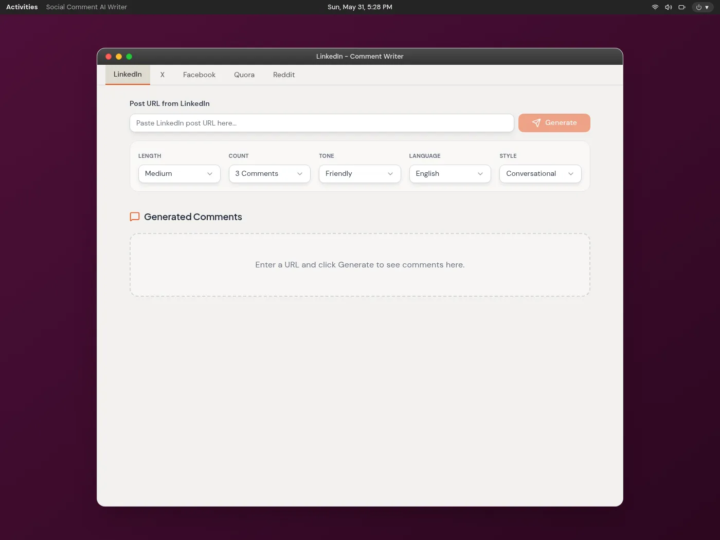 Social Comment AI Writer