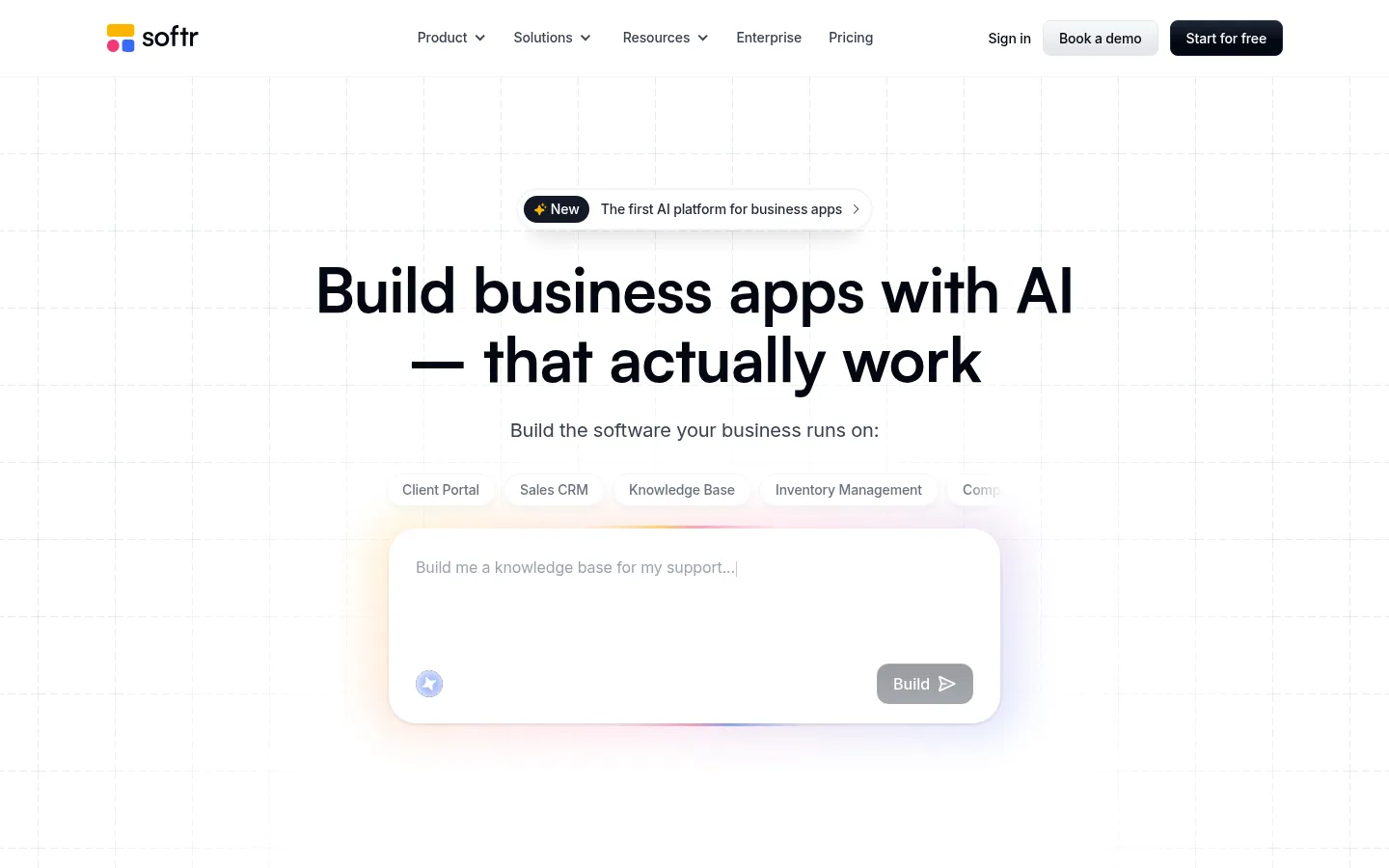 Softr landing page — Airtable-native visual no-code platform for portals, directories, and membership sites