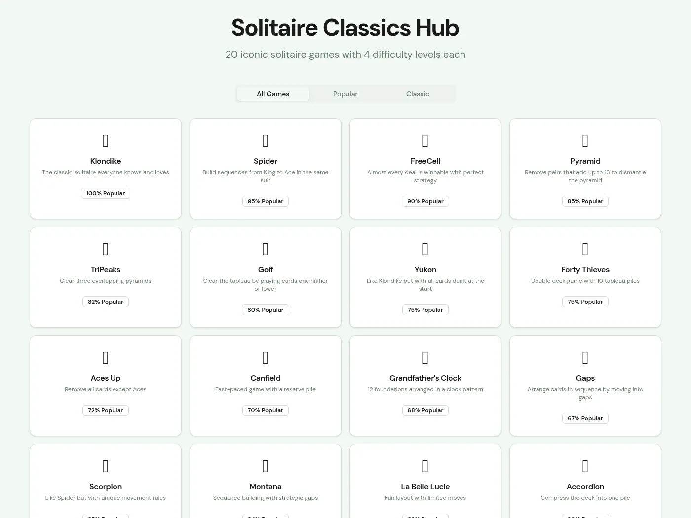 Solitaire Classics Hub