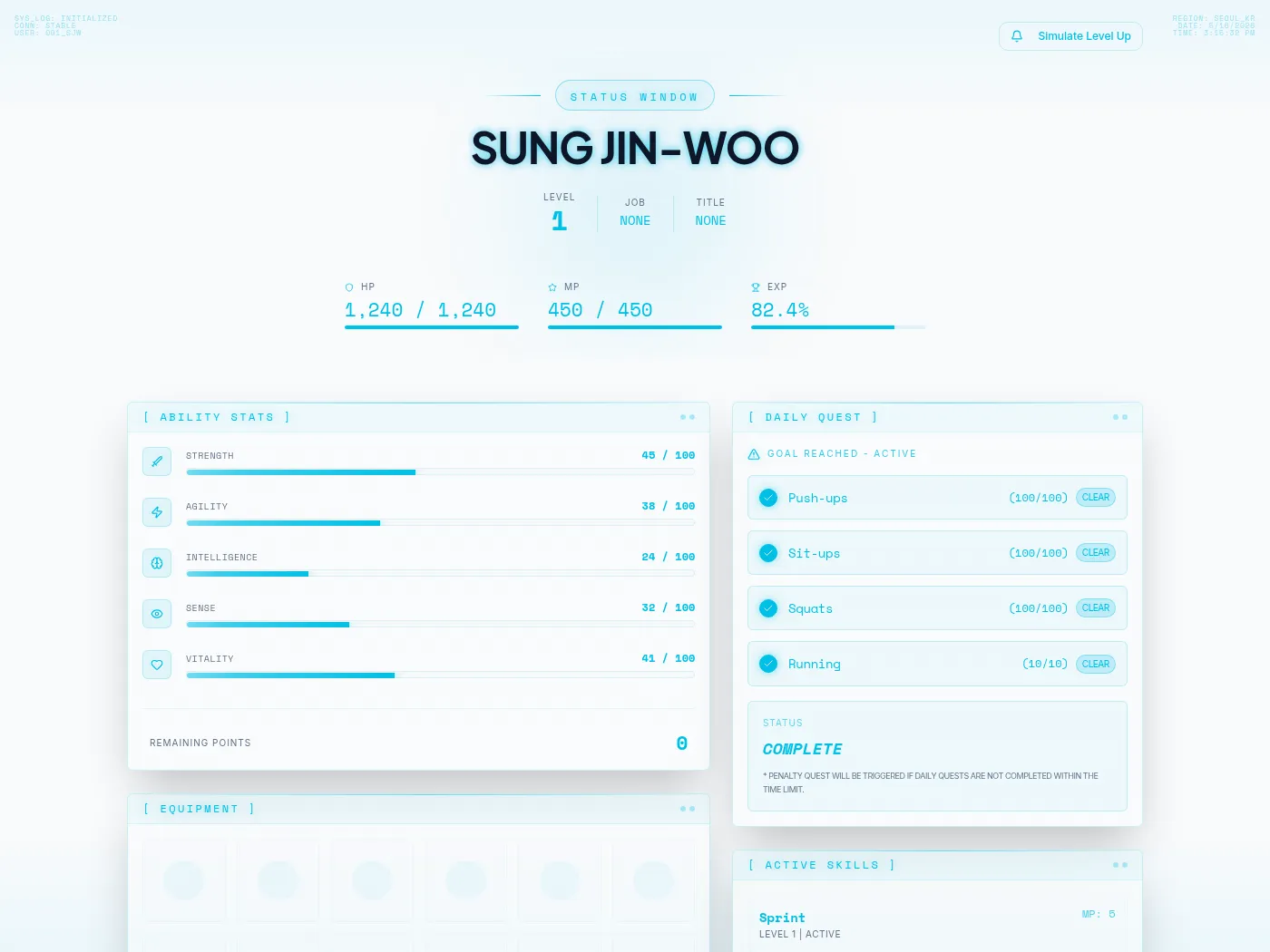 Solo Leveling Statboard