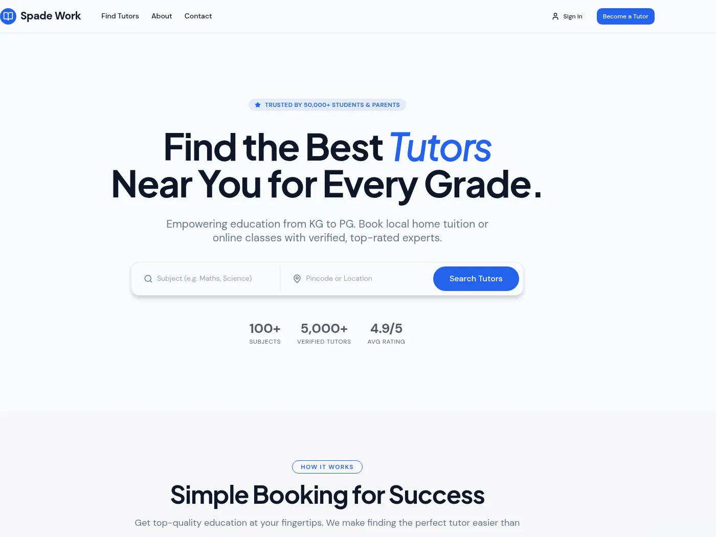 Spade Work Tutor Platform