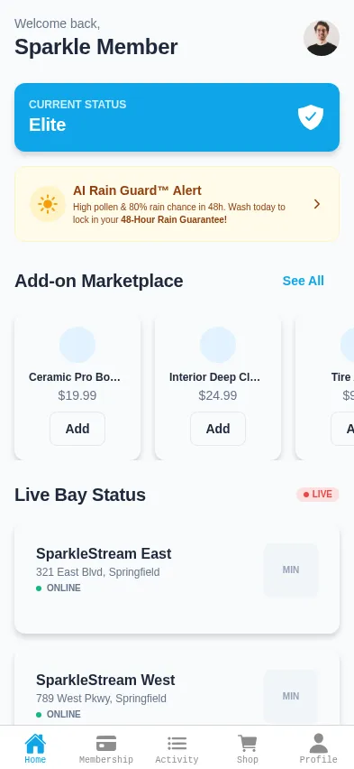 SparkleStream Car Wash App