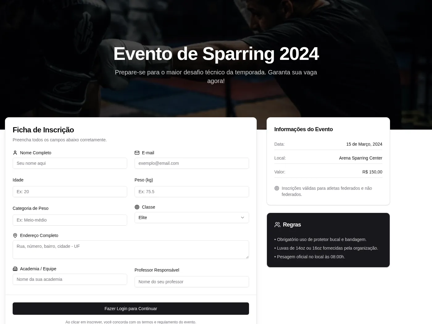 Sparring Event Signup