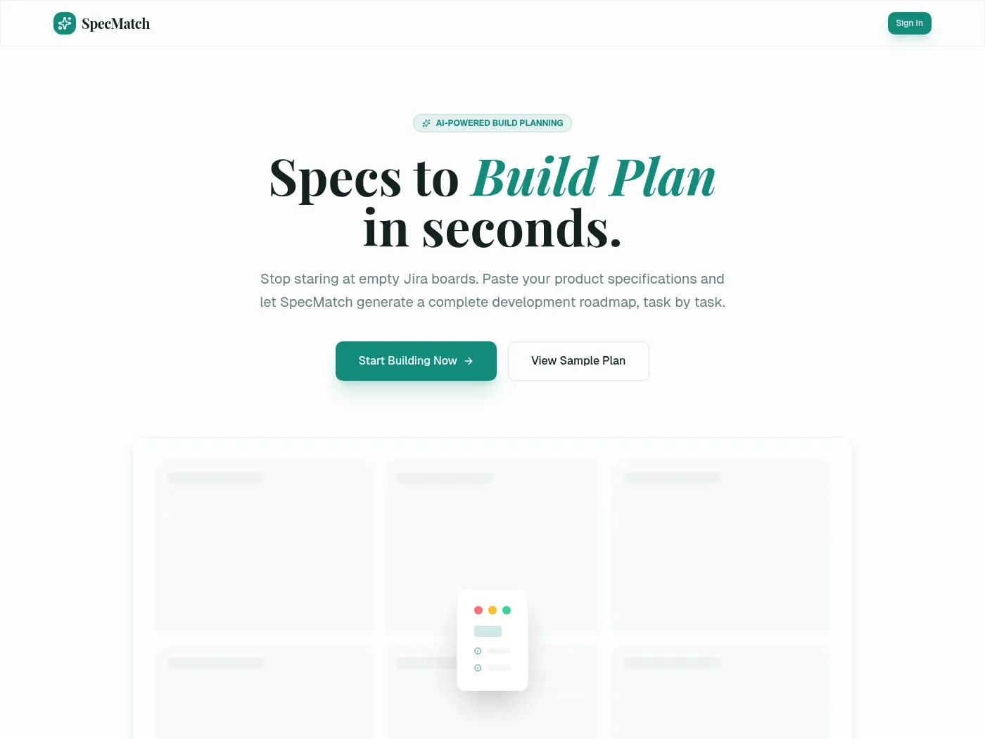SpecMatch Build Plan