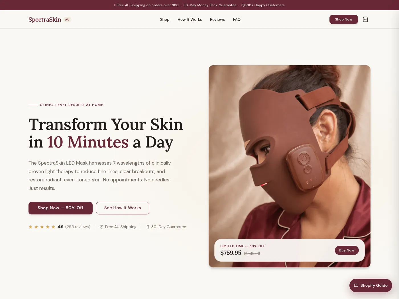 SpectraSkin Shopify Homepage