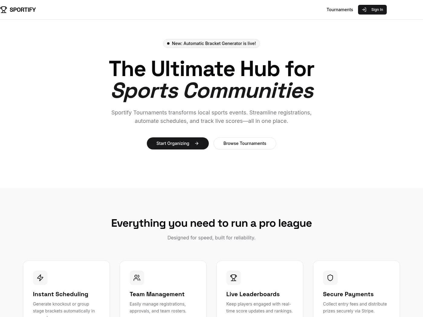 Sportify Tournaments
