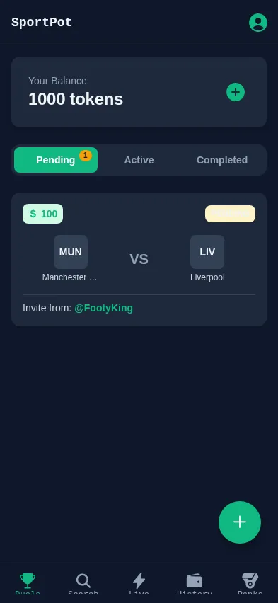 SportPot Social Duel App