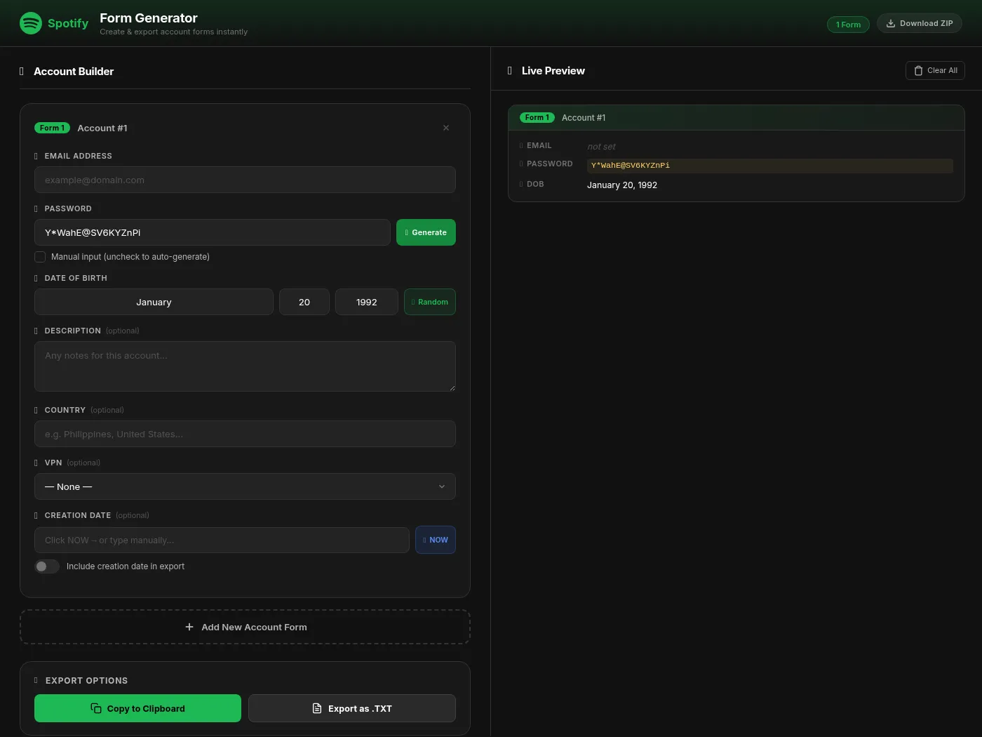 Spotify Form Generator