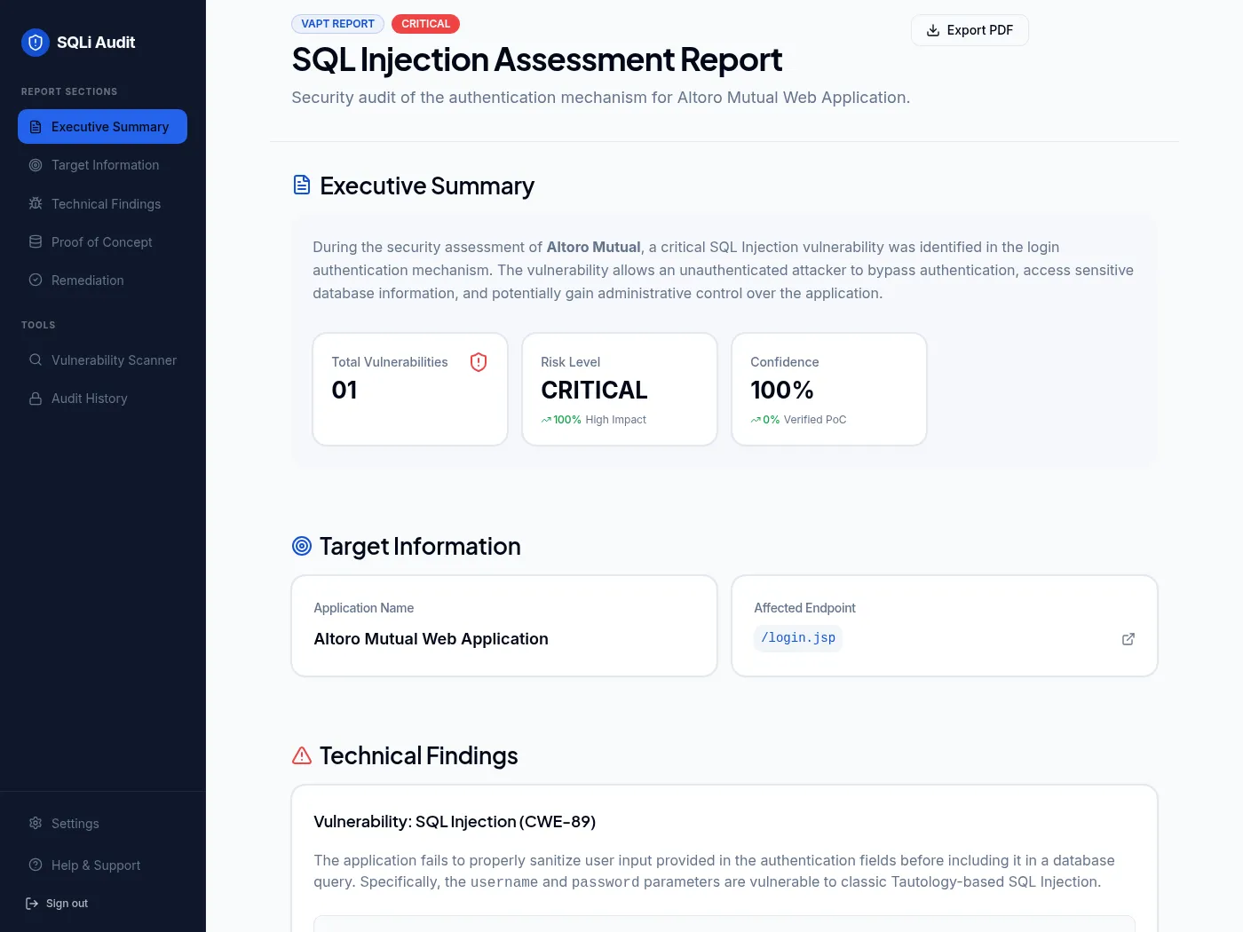 SQLi VAPT Report Generator
