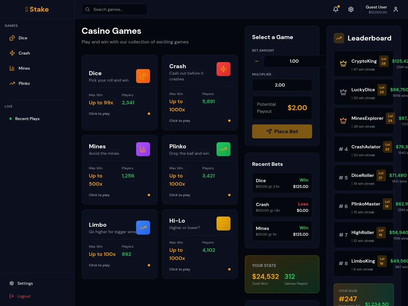 Stake Casino Clone