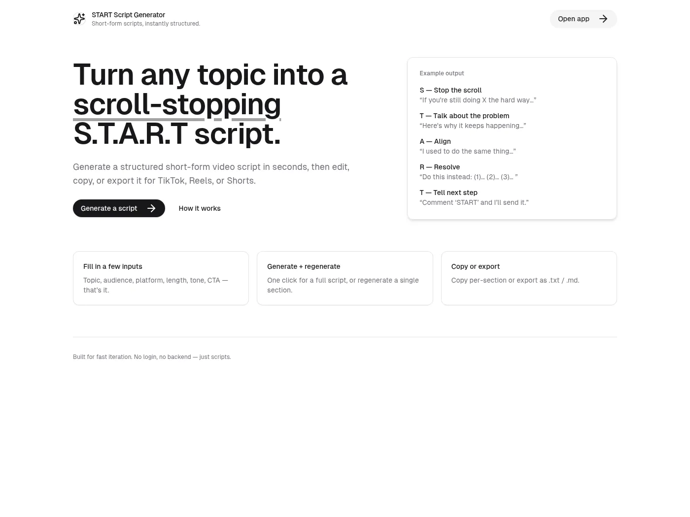 START Script Generator