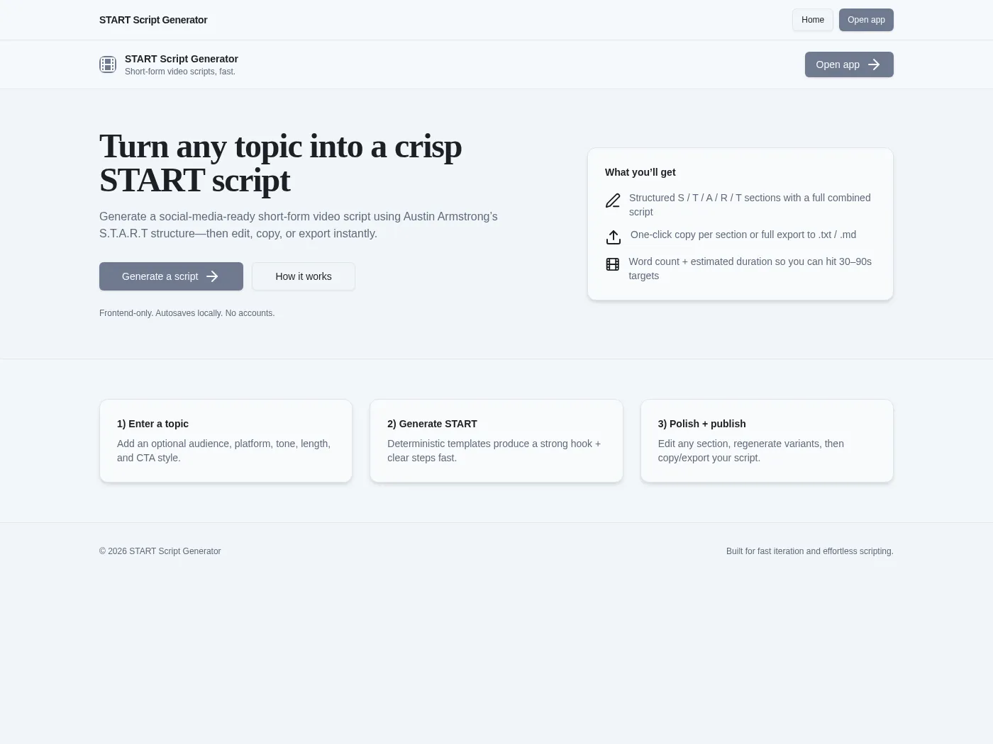 START Script Generator