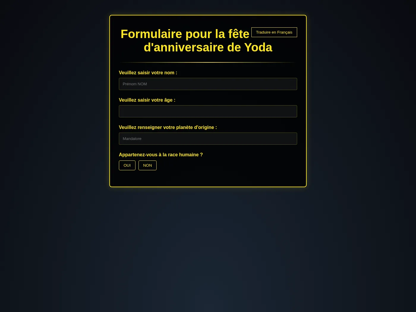 Star Wars Wedding Form