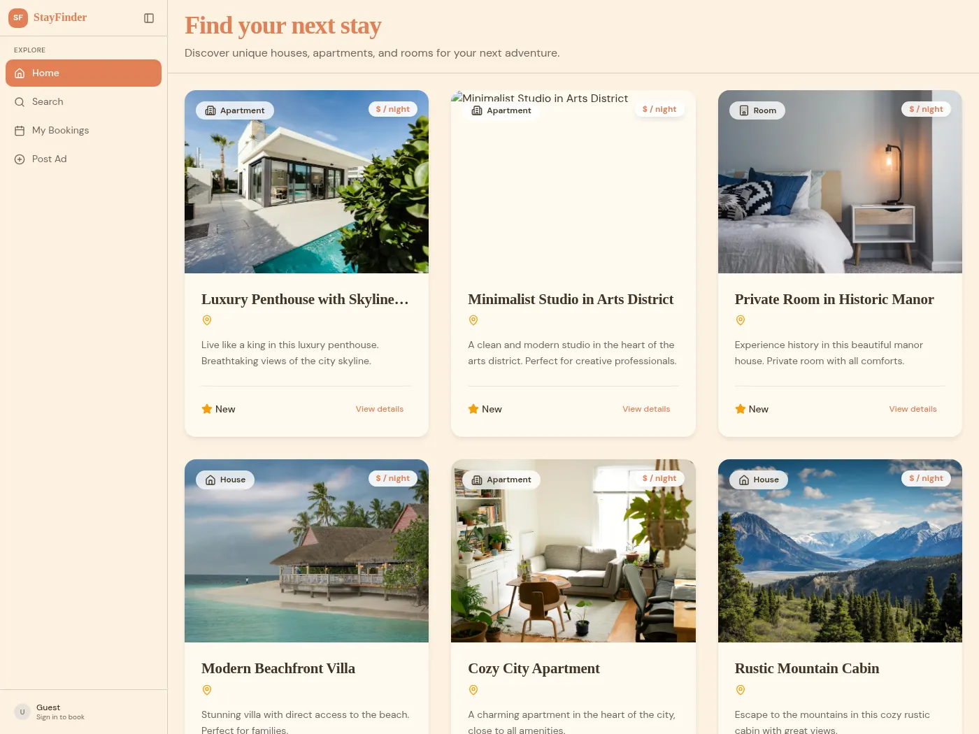 StayFinder Rental Platform