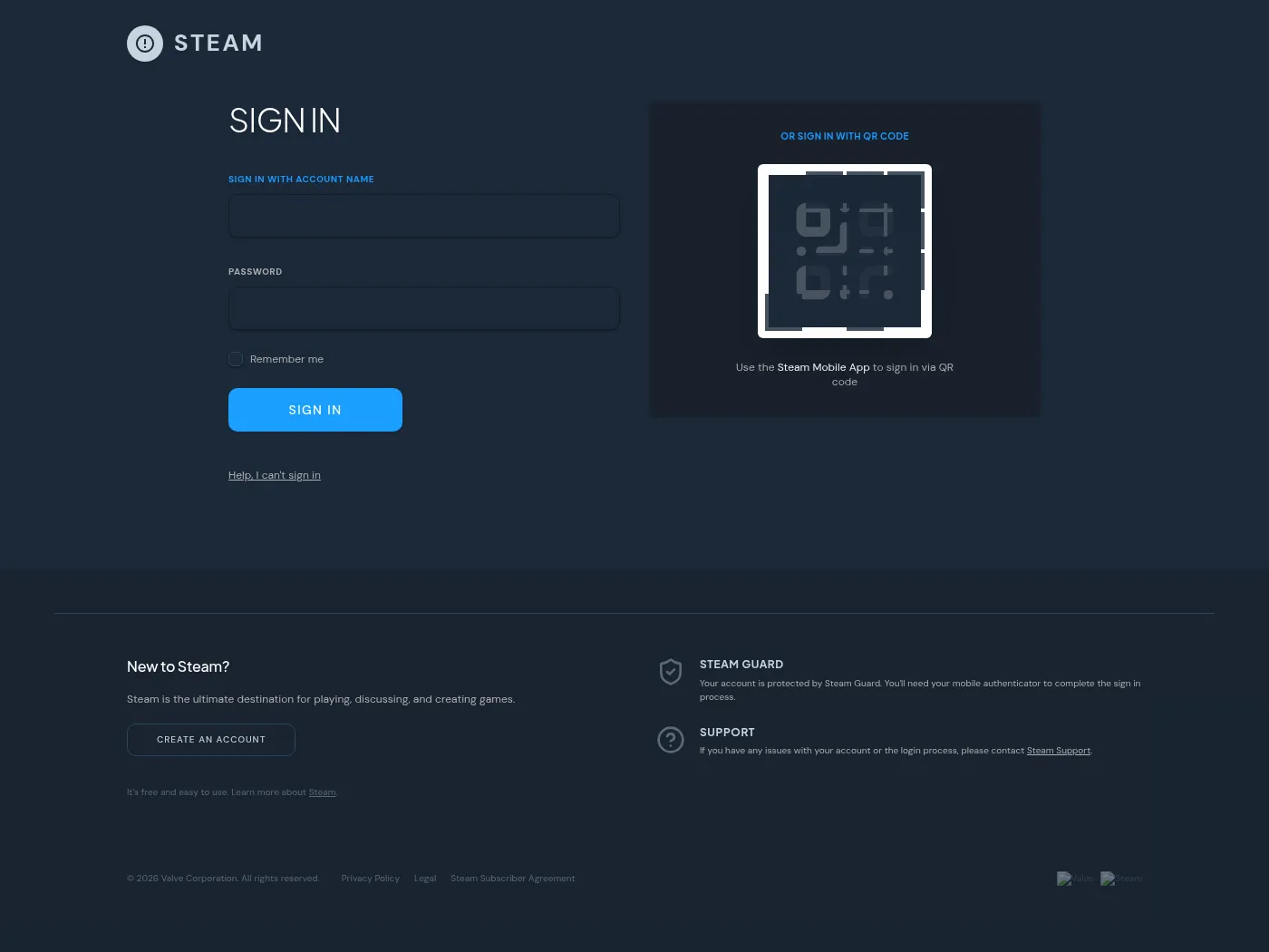 Steam Login Clone
