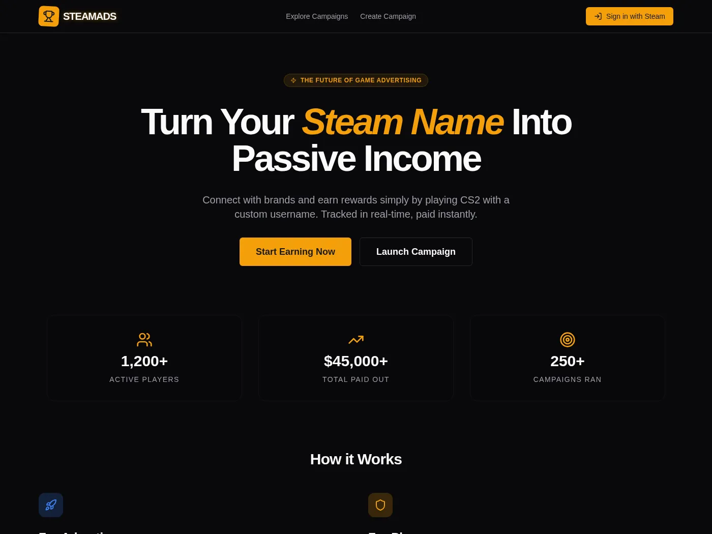 Steam Name Ads Platform