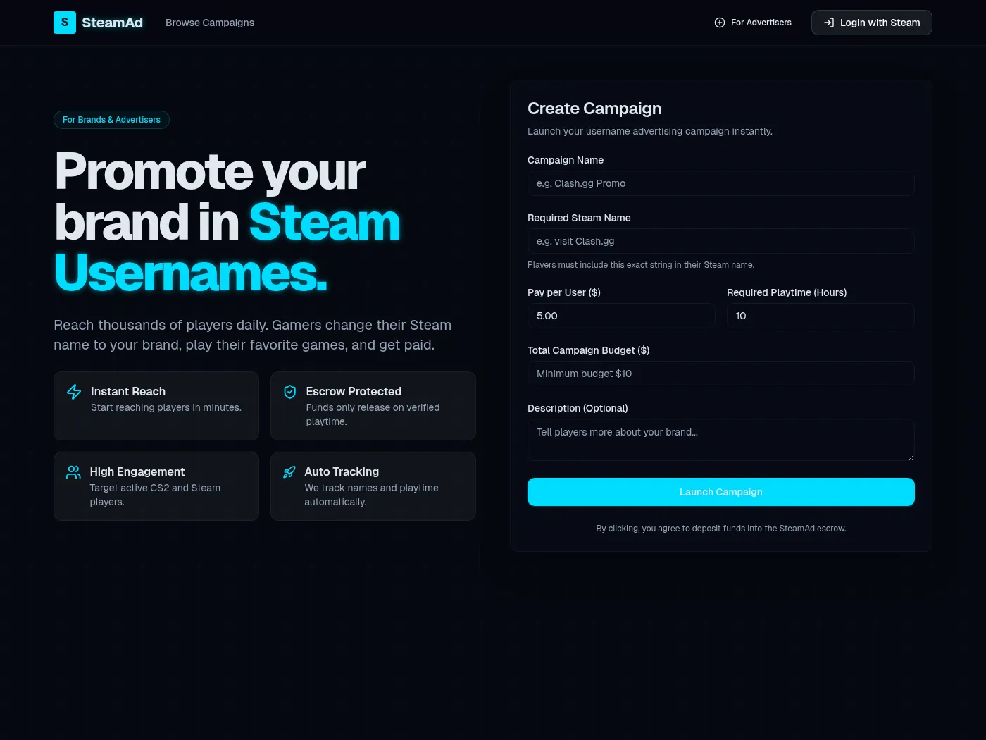 SteamUsername Ad Platform