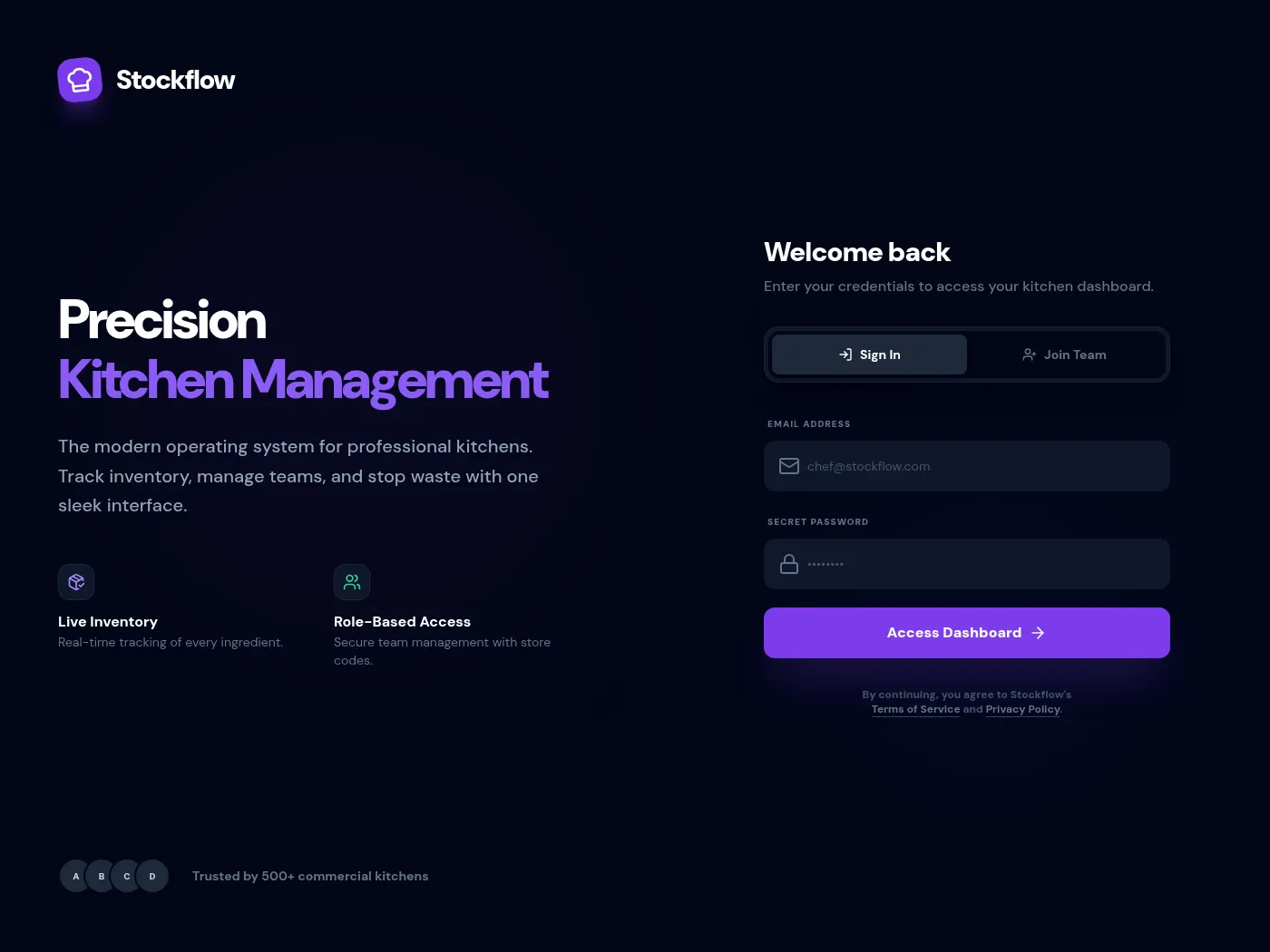 Stockflow SaaS Kitchen App