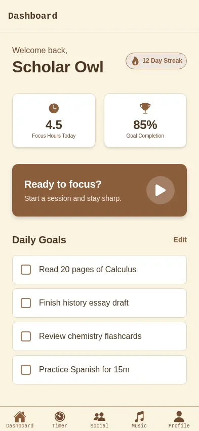 Study Owl Focus App