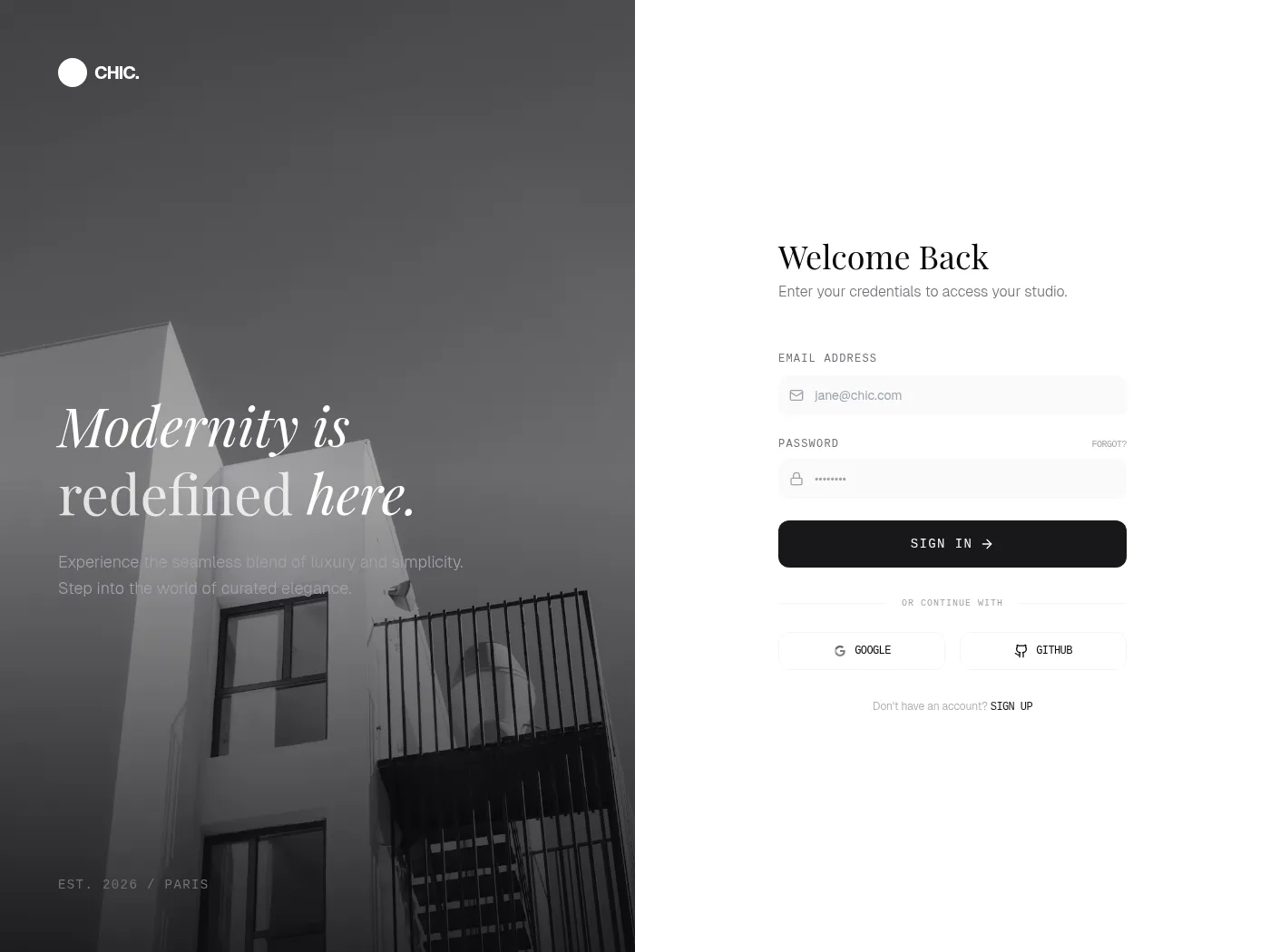 Chic Login Page