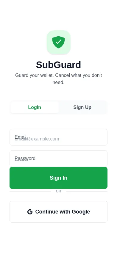 SubGuard Tracker SaaS