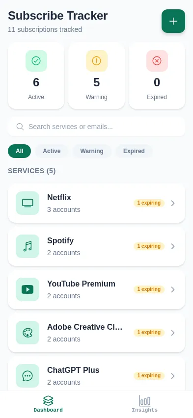 Subscribe Tracker Mobile
