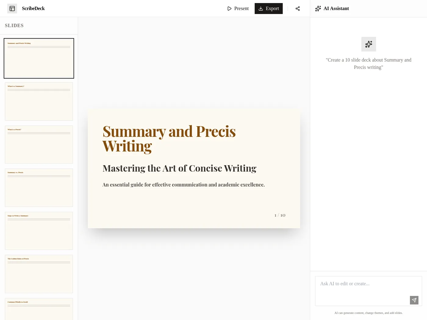 Summary & Precis Slide Deck