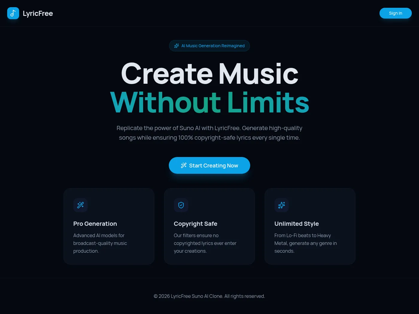 LyricFree Suno AI Clone