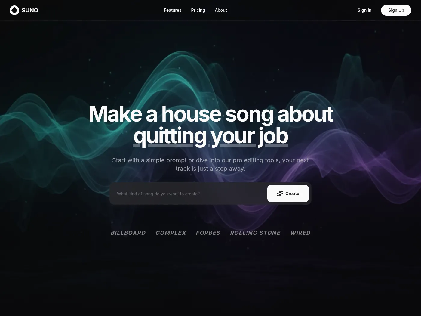 Suno Style Landing Page