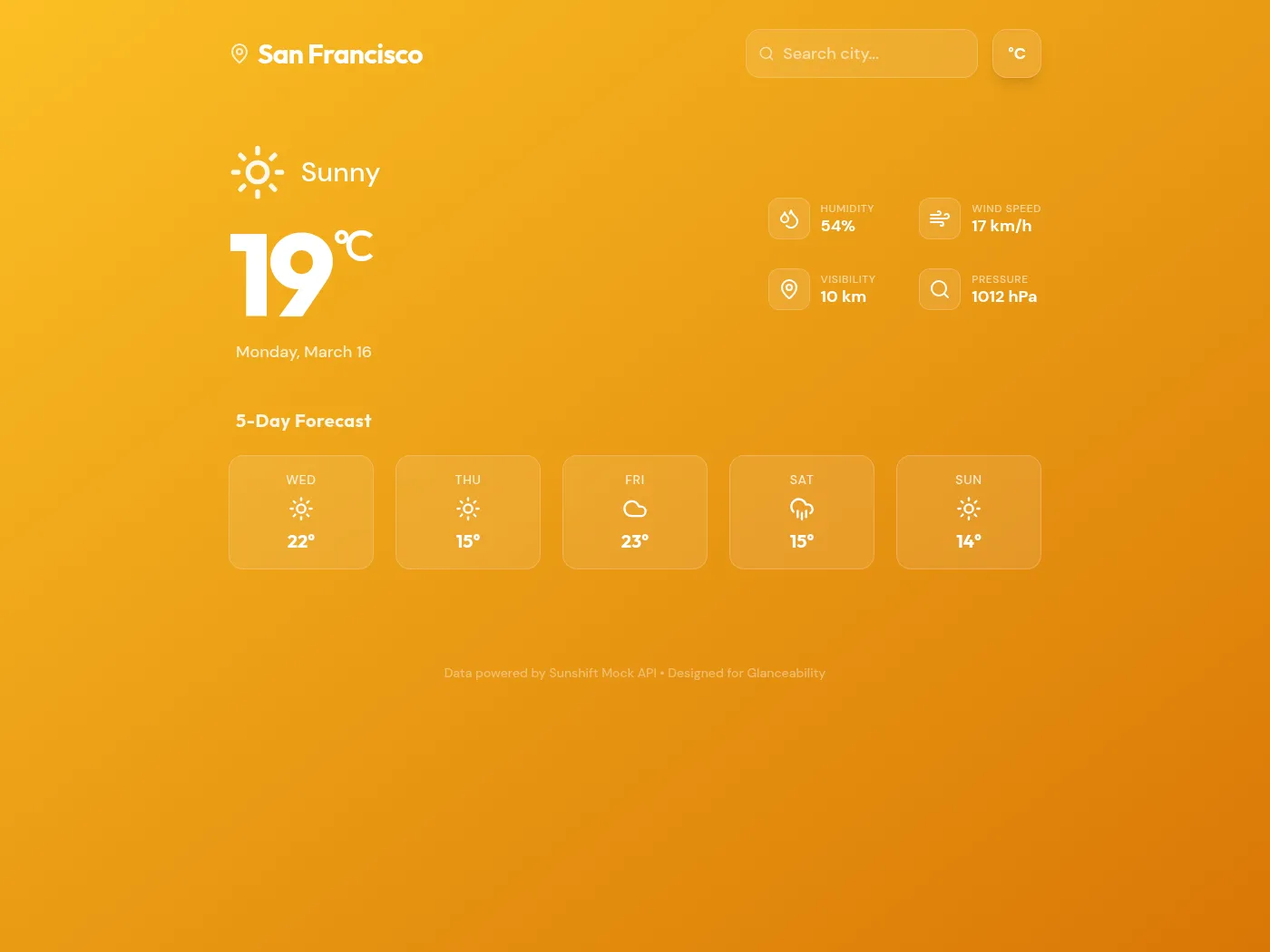 Sunshift Weather Dashboard