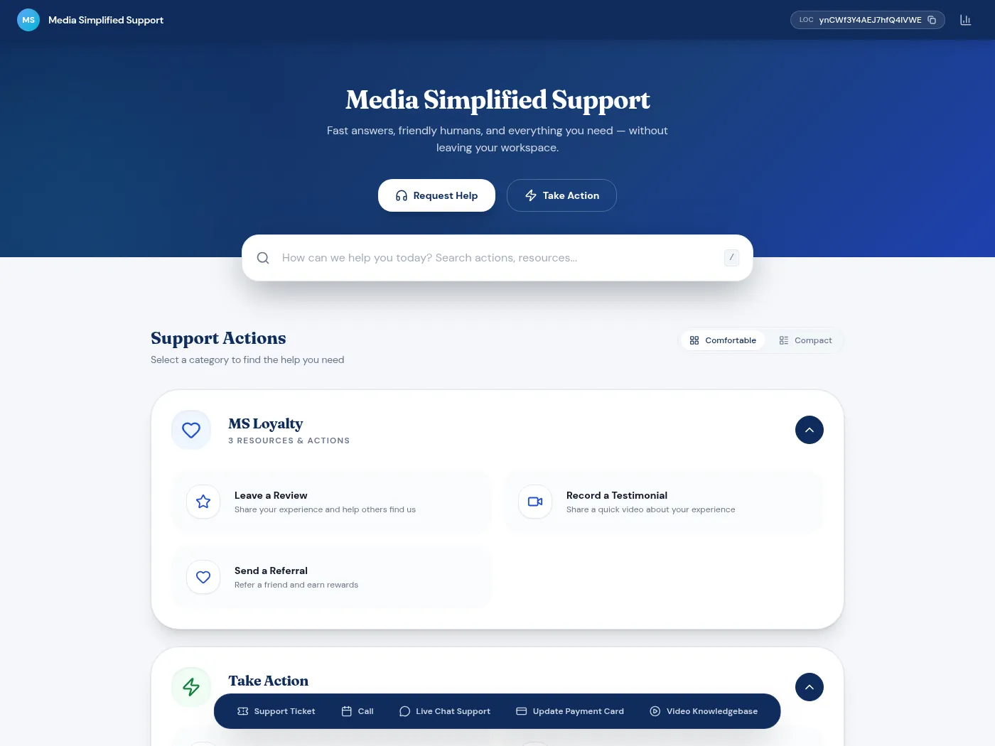 Simplified Support Hub