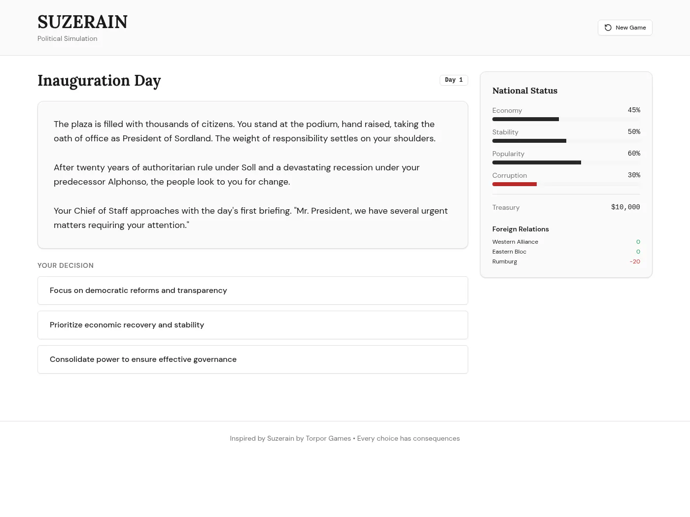 Suzerain Game Clone