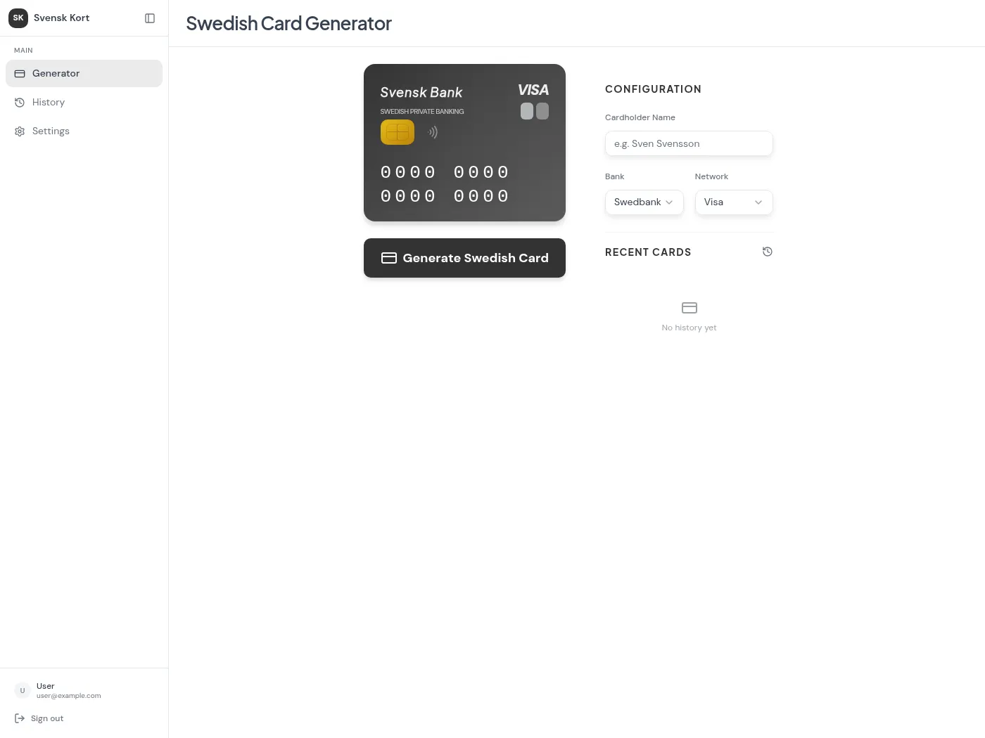 Swedish Card Generator