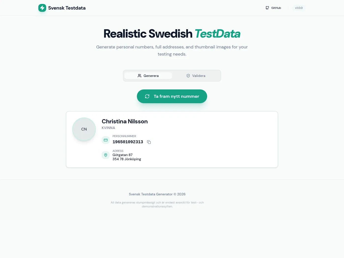 Swedish Test Data Generator