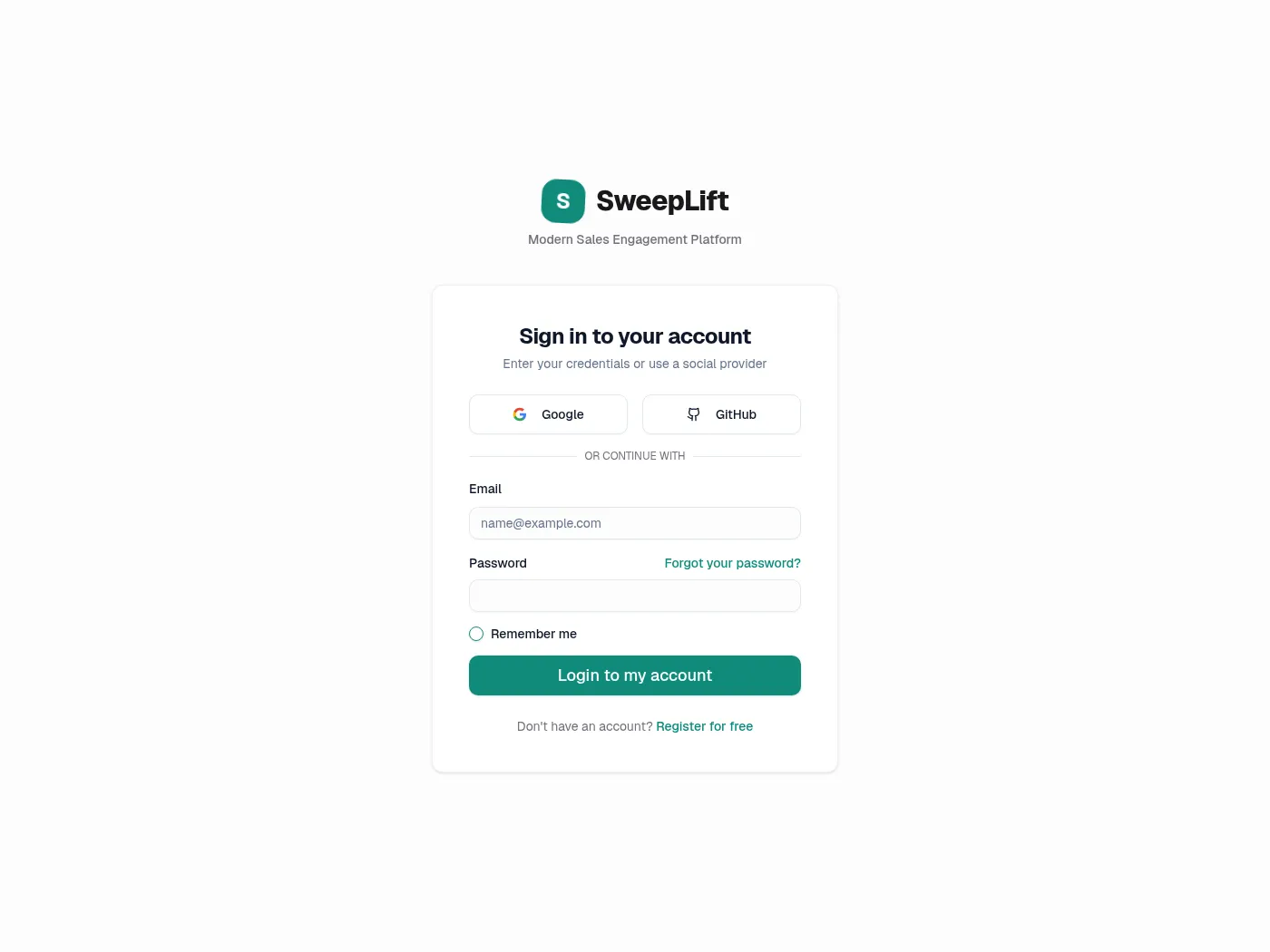 Sweeplift Email Clone
