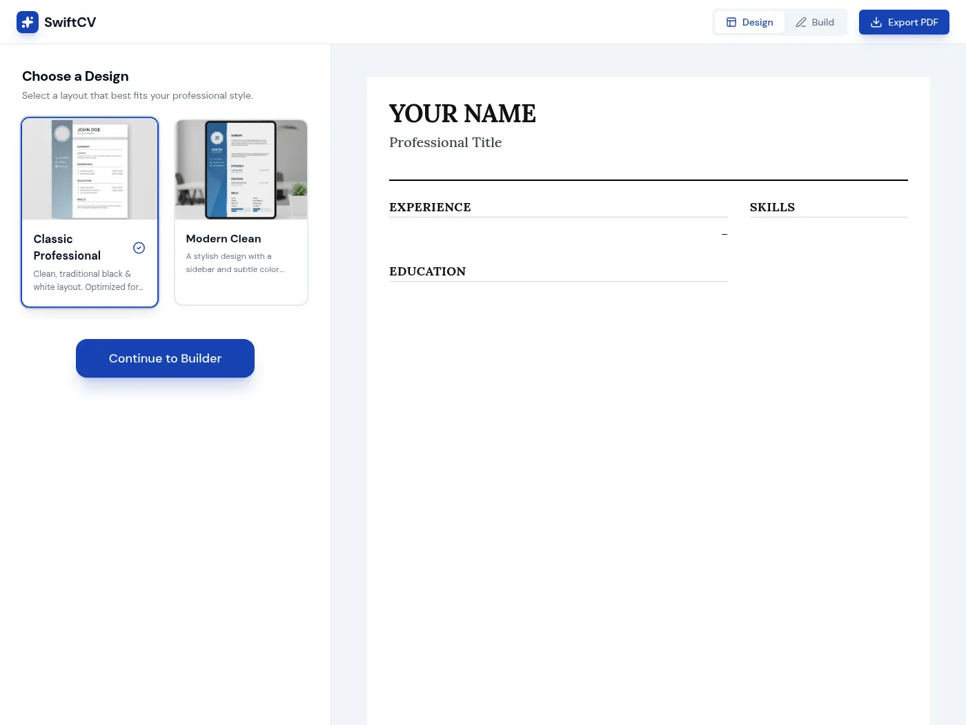 SwiftCV Resume Builder