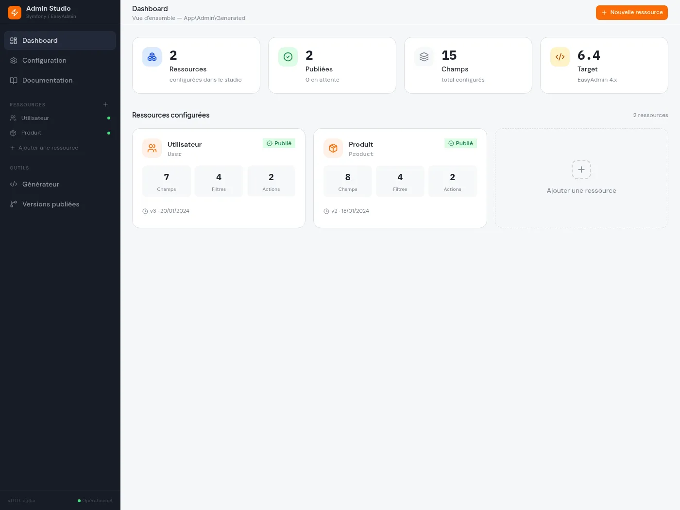 Studio Admin Visuel Symfony