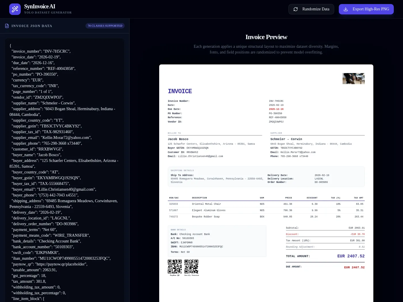SynInvoice AI Generator