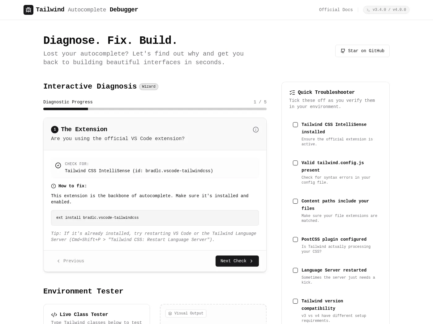 Tailwind Autocomplete Debugger