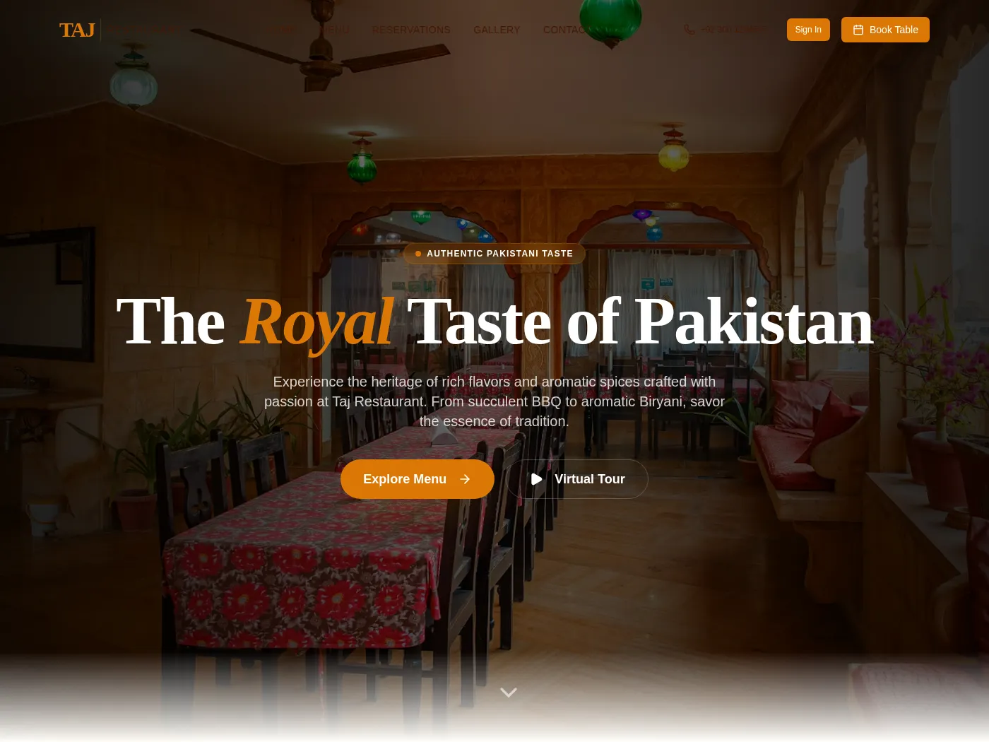 Taj Restaurant Web Portal