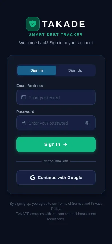 TAKADE Smart Debt Tracker
