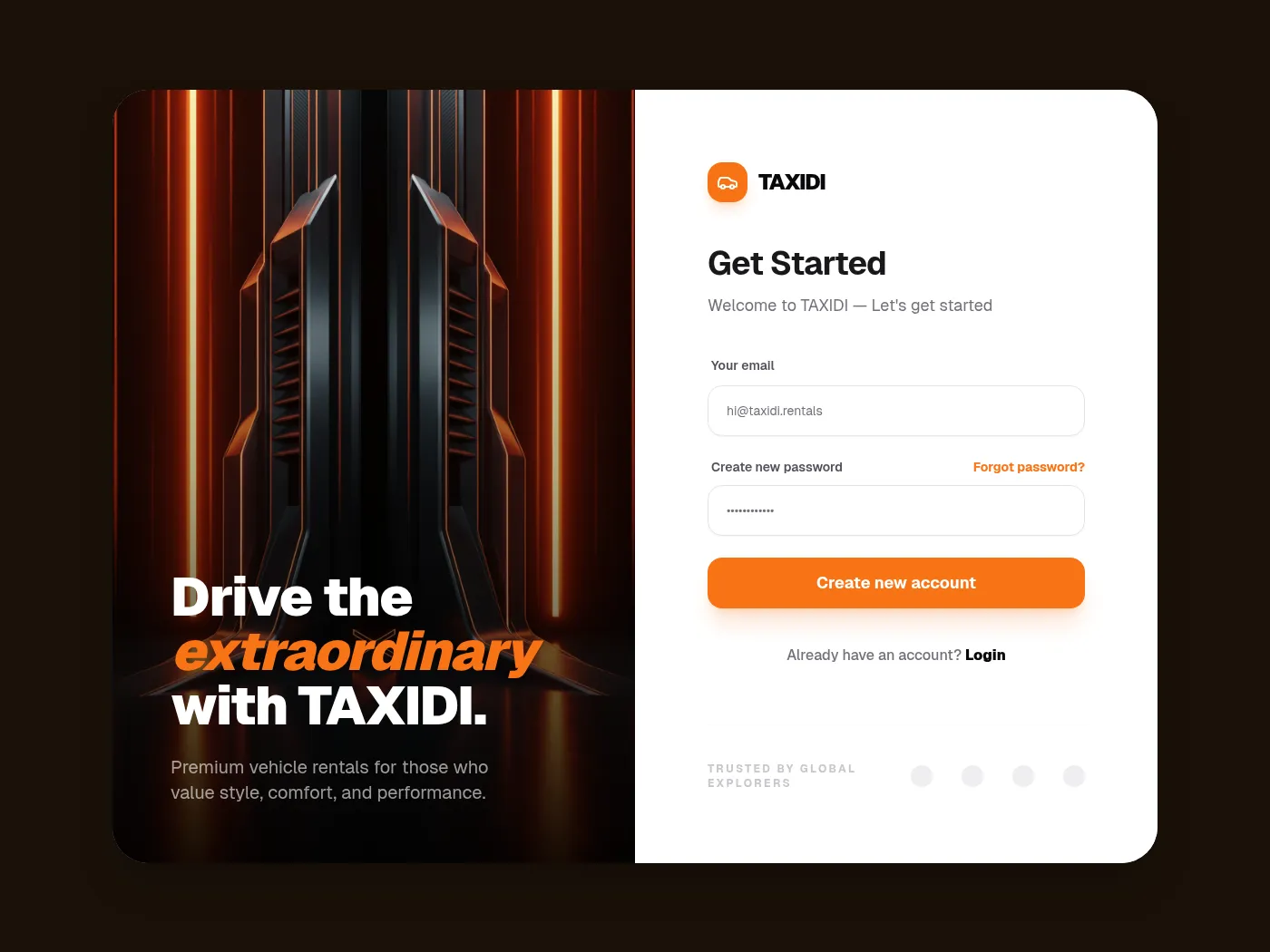 TAXIDI Login Experience